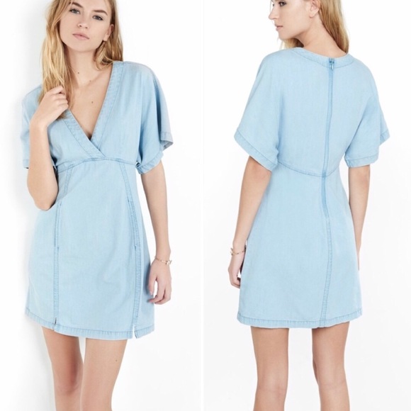 Express | Dresses | Nwt Express Chambray V Neck Mini Dress 4 | Poshmark